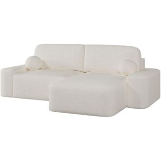 E-MEUBLES Wendbares Ecksofa aus Boucl&eacute;, Ecksofa f&uuml;r Wohnzimmer, Schlafsofa in L-Form, mit Bettkasten und Schlaffunktion - LISBON (Wei&szlig; (Anthology 1))
