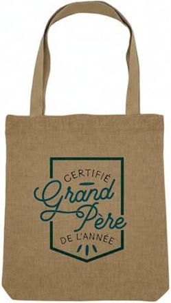 Fabulous Sac Shopping Tote Bag Aspect Lin - Certifi&eacute; Grand-P&egrave;re de lAnn&eacute;e Famille Papy - Sac de Courses Toile Epaisse 360g Beige Naturel Cabas Port&eacute; Epaule Sol