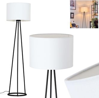 HOFSTEIN Stehleuchte Bassagoda, Stehlampe aus Metall/Stoff in Schwarz/Weiß, Leuchte im modernen Design mit rundem Schirm (Ø 40 cm) u. Fußschalter, Höhe 152 cm,