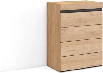 Skraut Home Kommode mit Schubladen, Aufbewahrungsschrank, 57x75x35 cm, F&uuml;r Schlafzimmer, Zimmer, Sideboard, Schrank, Moderner Stil, Eiche - Skraut Home