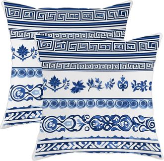 Generic Zierkissenbez&uuml;ge mit griechischem Muster, nautisches Muster, Sommerdekoration f&uuml;r Sofa, Couch, Bettw&auml;sche, 40,6 x 40,6 cm, Blau, 2 St&uuml;ck