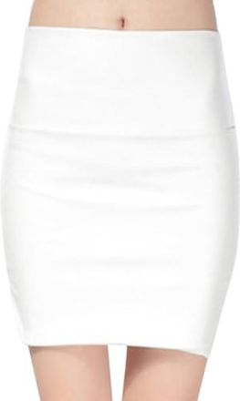 Minetom Femmes Jupe en Similicuir Mini Jupe Sexy Taille Haute Jupe Courte Bodycon Extensible Crayon Moulante Fête Club Jupe A Blanc XL