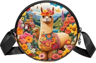 Generic Petit sac &agrave; bandouli&egrave;re circulaire pour femme, motif papillons, alpaga, petit sac &agrave; bandouli&egrave;re avec fermeture &eacute;clair, bretelles r&eacute;glables, sac &agrave; main