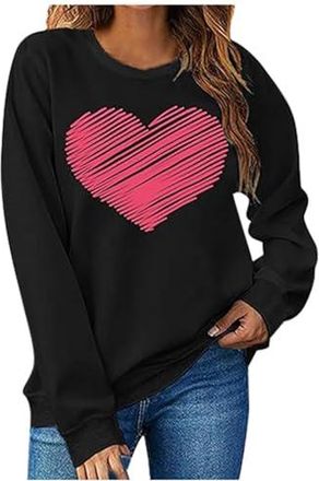 Generic 2026 Saint Valentin Femme Automne Saint Valentin Question Th&egrave;me : Mode Confortable D&eacute;contract&eacute; Imprim&eacute; Col Rond Manches Longues Sans Capuche Top, Noir
