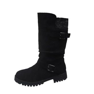 Generic Bottes mi-mollet d&eacute;contract&eacute;es &agrave; bout rond pour femme - &Eacute;l&eacute;gantes - Col en tricot - Boucle - Talon bas - Confortables - Coupe large - Pour lautomne et