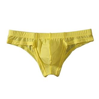 Generic Sous-v&ecirc;tements transparents en soie glac&eacute;e pour homme, sans sac, pantalon triangle serr&eacute;, taille basse, jaune, XXL