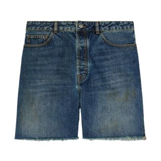 Palm Angels Homme, Shorts, Bleu, Taille: W34 Shorts en Denim Bleu Indigo avec Logo
