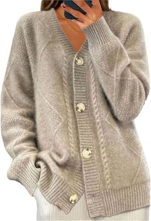 Generic Cardigan dhiver uni &agrave; manches longues et col en V pour femme, kaki, Taille XS