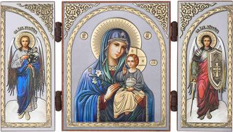 NKlaus Gottesmutter Nicht Verwelkende Blume - Ikone Triptychon - Holz Reise Altar 16886
