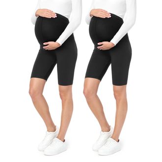 Be Mammy Damen Kurze Umstandsleggings 2er Pack Bequeme und Schwangerschaftsleggings aus Baumwolle Umstandshose Umstandsmode für Sommer BE20-228 (2Pack Schwarz/