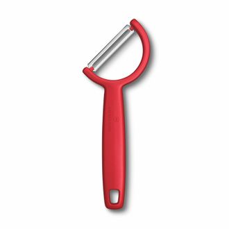 Victorinox by Swiss Army Sparschäler Rho, Schäler für Gemüse, Obst, Gerader Schliff, Einschneidig, Extra Scharf, Swiss Made, rot