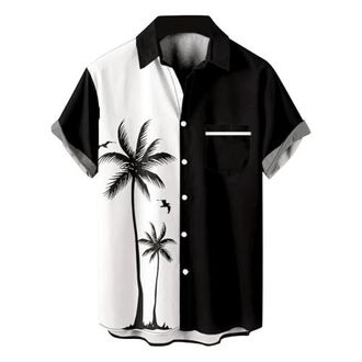 Generic Chemise de plage pour homme grande et grande taille - Chemise d&eacute;t&eacute; imprim&eacute;e boutonn&eacute;e - Chemise d&eacute;contract&eacute;e &agrave; col &agrave; revers - Haut &agrave; manches courtes -
