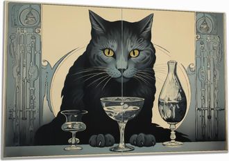 Wallario Herdabdeckplatte/Spritzschutz aus Glas, 2-teilig, 80x52cm, für Ceran- und Induktionsherde, Katzenportrait in Art Deco
