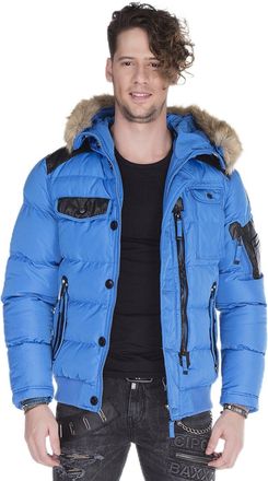 Cipo & Baxx Herren Mantel CM120 Blau - Stylische Winterjacke im modernen Design mit warmem Innenfutter, abnehmbarer Kapuze und funktionalen Details f&uuml;r kalte Tage
