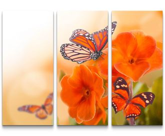 Paul Sinus Art Leinwandbilder | Bilder Leinwand 130x90cm orangene Blumen mit Schmetterlingen