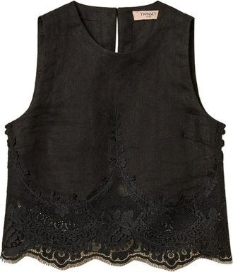 Twinset Femme, Tops, Noir, Taille: 40 FR Top avec d&eacute;tails en dentelle