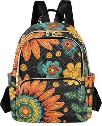 Mnsruu Mini sac à dos pour femme, motif cachemire, tournesol, fleur, noir, petit sac à dos tendance décontracté, Multi582, M