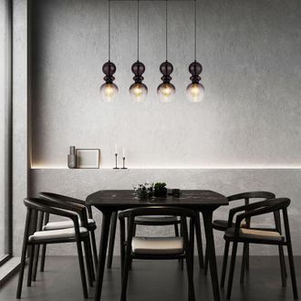 Globo Lighting Esszimmerlampe H&auml;ngeleuchte Pendelleuchte 4-Flammig E27 Rauchglas schwarz matt