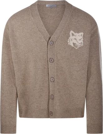 Maison Kitsun&eacute; Fox Head Merino Cardigan - - Knitwear - Herren - Beige - L