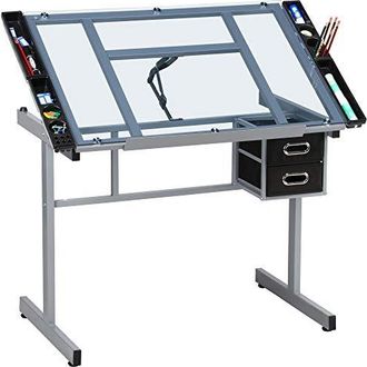 Yaheetech Table à Dessin Inclinable Bureau à Dessin Réglable en Hauteur avec 2 Tiroirs Table de Travail Relevable 0°-60° pour Peintres 104 × 60 × 80 cm Noir