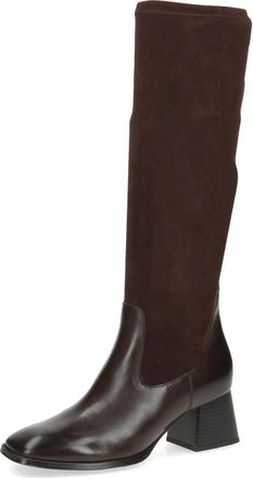 Caprice Damen Hohe Stiefel mit Absatz aus Leder bis zum Knie Weite G, Braun (Dk Brown Comb), 39 EU