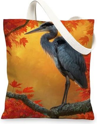 Generic Heron Sacs fourre-tout en toile réutilisables avec motif oiseau artistique - Légers et lavables - Pour salle de sport, voyage, plage, pique-nique - 33
