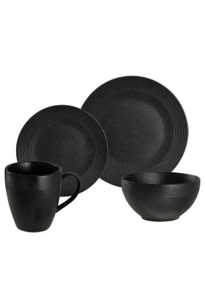 Novel Kombiservice, Schwarz, Keramik, 16-teilig, Abstraktes, 36.5x33.5x33.5 cm, Lfgb, verschiedene Motive/Dekore/Designs erh&auml;ltlich, lebensmittelecht, stape