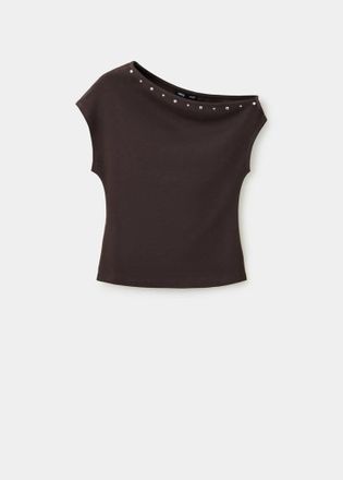 Mango T-shirt asym&eacute;trique &agrave; clous marron - Femme - XS - MANGO