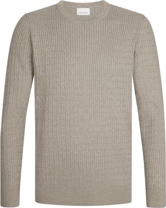 Profuomo Leichter Rundhalspullover mit Tencel und Zopfmuster in