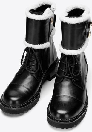 Wittchen Damen-Lederstiefel mit Schnallen und Lammfell, schwarzes Naturleder