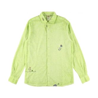 Bob Gr&uuml;nes Matcha-Baumwollleinenhemd mit airbrushbestickung - - Shirts - Herren - Gr&uuml;n - 2XL