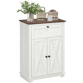 HOMCOM Meuble de rangement buffet multi-rangements 2 portes avec &eacute;tag&egrave;re r&eacute;glable 1 tiroir, dim. 60L x 30P x 87,5H cm-Blanc