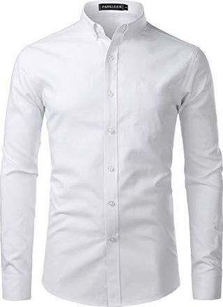 PARKLEES Chemises Oxford &agrave; manches longues pour homme, coupe ajust&eacute;e, boutonn&eacute;es sur toute la longueur, style smart casual, blanc, XXL