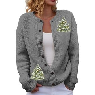 Generic Cardigan en tricot imprimé sapin de Noël pour femme, pull graphique fantaisie boutonné sur le devant, vestes à manches longues épaisses, amusantes, do