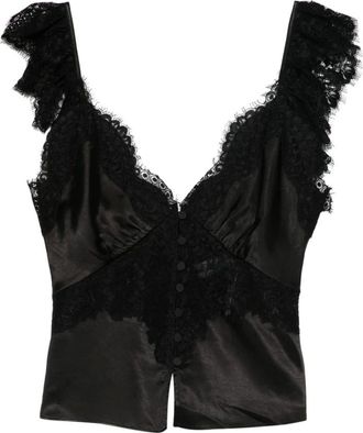 Self Portrait Femme, Tops, Noir, Taille: 36 FR Lace Button Top