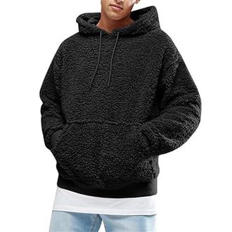 Generic Pull &agrave; capuche sherpa pelucheux &agrave; manches longues pour homme, v&ecirc;tements dext&eacute;rieur tendance automne-hiver d&eacute;contract&eacute; en polaire &agrave; capuche avec poche,