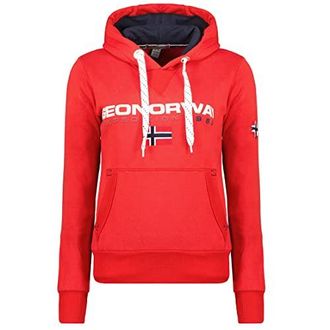 Geographical Norway Golivier Lady - Sweat Femme Capuche Poches Kangourou - Sweatshirt Femmes Pull Casual Manches Longues Chaud (Rouge L Taille 3)