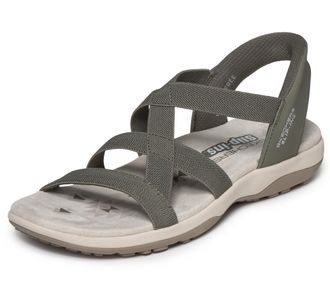 Skechers Sandale SKECHERS REGGAE SLIM-STRETCH FLEX, Damen, Gr. 40, oliv, Lederimitat, Textil, Fischgratmuster, Schuhe Sandale, Flats, Trekking Sandale mit Slip