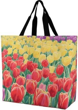 Generic Champ De Tulipes Sac Fourre Tout R&eacute;utilisable Tote Bag D&eacute;contract&eacute; Sac A Main Femmes Pour Gym Quotidienne Plage