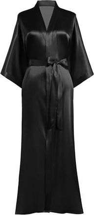 prodesign denmark Kimono Robe de Chambre Longue en Satin pour Femme Peignoir en Satin Monochrome Taille Unique Noir