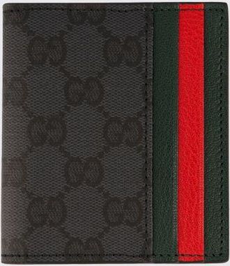 Gucci Portefeuille &agrave; deux volets en tissu GG Supreme avec d&eacute;tail Web et int&eacute;rieur cuir