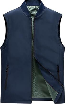 Generic Gilet de sport en tissu pour homme - Grandes tailles - Col montant - Gilet de course - Coupe ajust&eacute;e - Veste bomber sans manches - Veste de mi-saison 