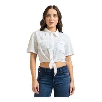 Guess Femme, Blouses et Chemises, Blanc, Taille: 42 FR Chemisier &agrave; Broderies Anglaises et sur le Devant