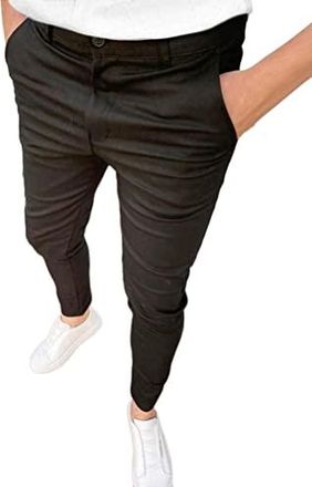 ORANDESIGNE Hommes Chino Pantalon Slim Fit Couleur Unie Mode Casual Élastique Pantalon Busines Coupe Ajustée B Noir XL