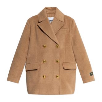 Ganni Double-Faced Woll Double-Breasted Blazer - - Coats - Damen - Braun - 2XS/XS