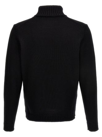 Zanone Ribbed Wool Turtleneck Sweater - Black