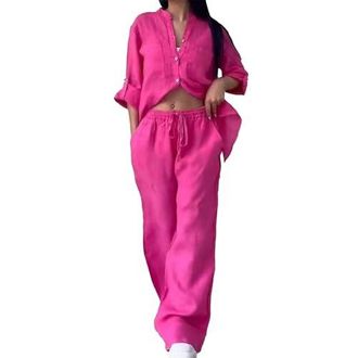 Generic V&ecirc;tements de sport 2 pi&egrave;ces pour femme 2026 automne 2026 Pull &agrave; manches longues et pantalon long Ensemble de jogging pour femme, rose vif, XXXXXL