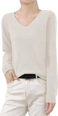 Generic Pull en tricot pour femme avec col en V - Couleur unie - Classique - Confortable - D&eacute;contract&eacute; - Manches longues - Coupe ajust&eacute;e - L&eacute;ger - Tendance - 