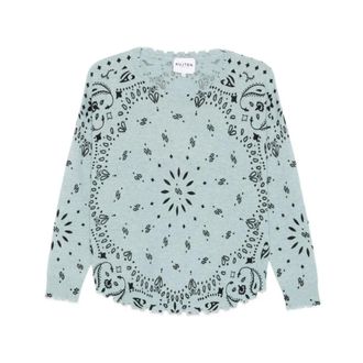 Kujten Kujten, Femme, Pulls, Bleu, Taille: 42 FR Pull en cachemire &agrave; imprim&eacute; bandana