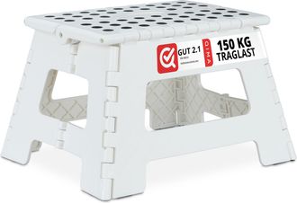 Relaxdays Klapphocker faltbar, 2er Set, Camping Hocker, Kinder Badhocker, bis 150 kg, Kunststoff, HBT: 22x35x28 cm, weiß